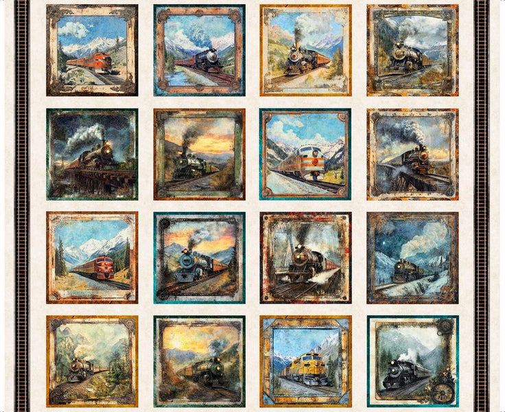 Steam & Steel - Train Picture Patches Pearl — Fabric Shack
